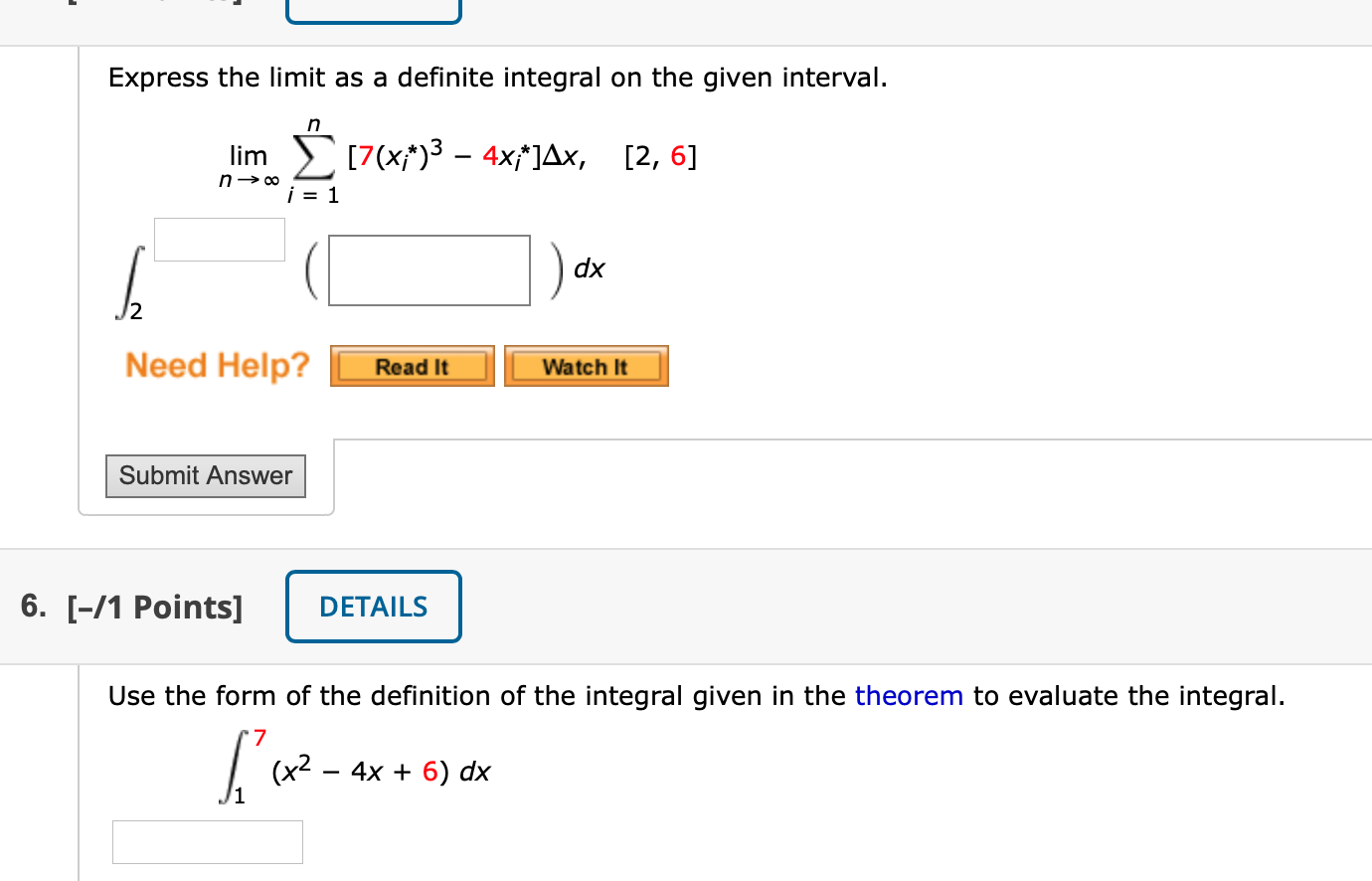 Solved Express the limit as a definite integral on the given | Chegg.com