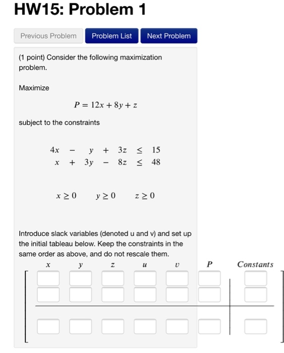 Solved Hw15 Problem 1 Previous Problem Problem List Next 