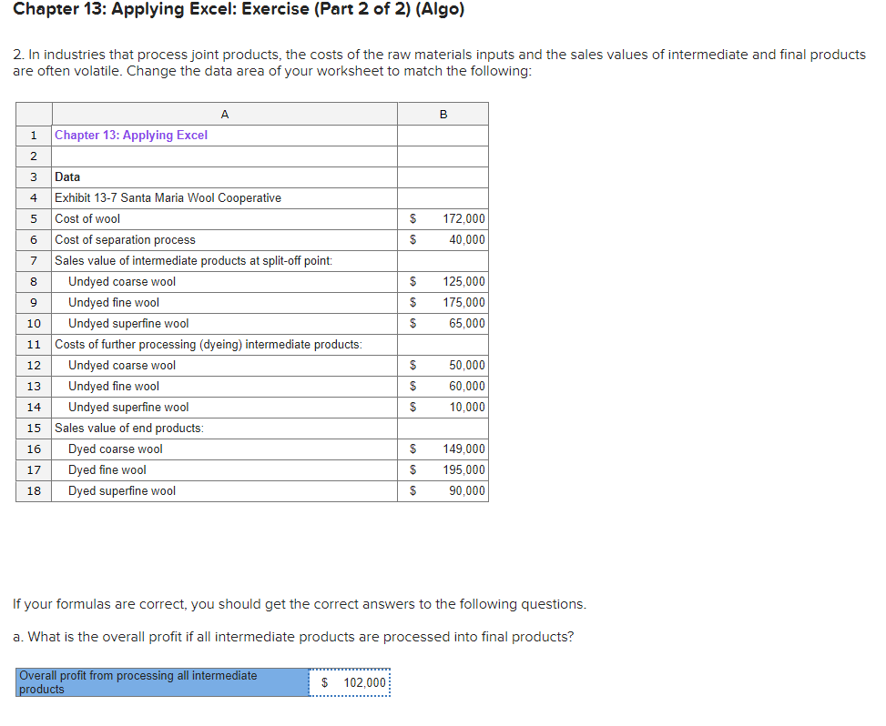Solved Chapter 13: Applying Excel: Exercise (Part 2 of 2) | Chegg.com