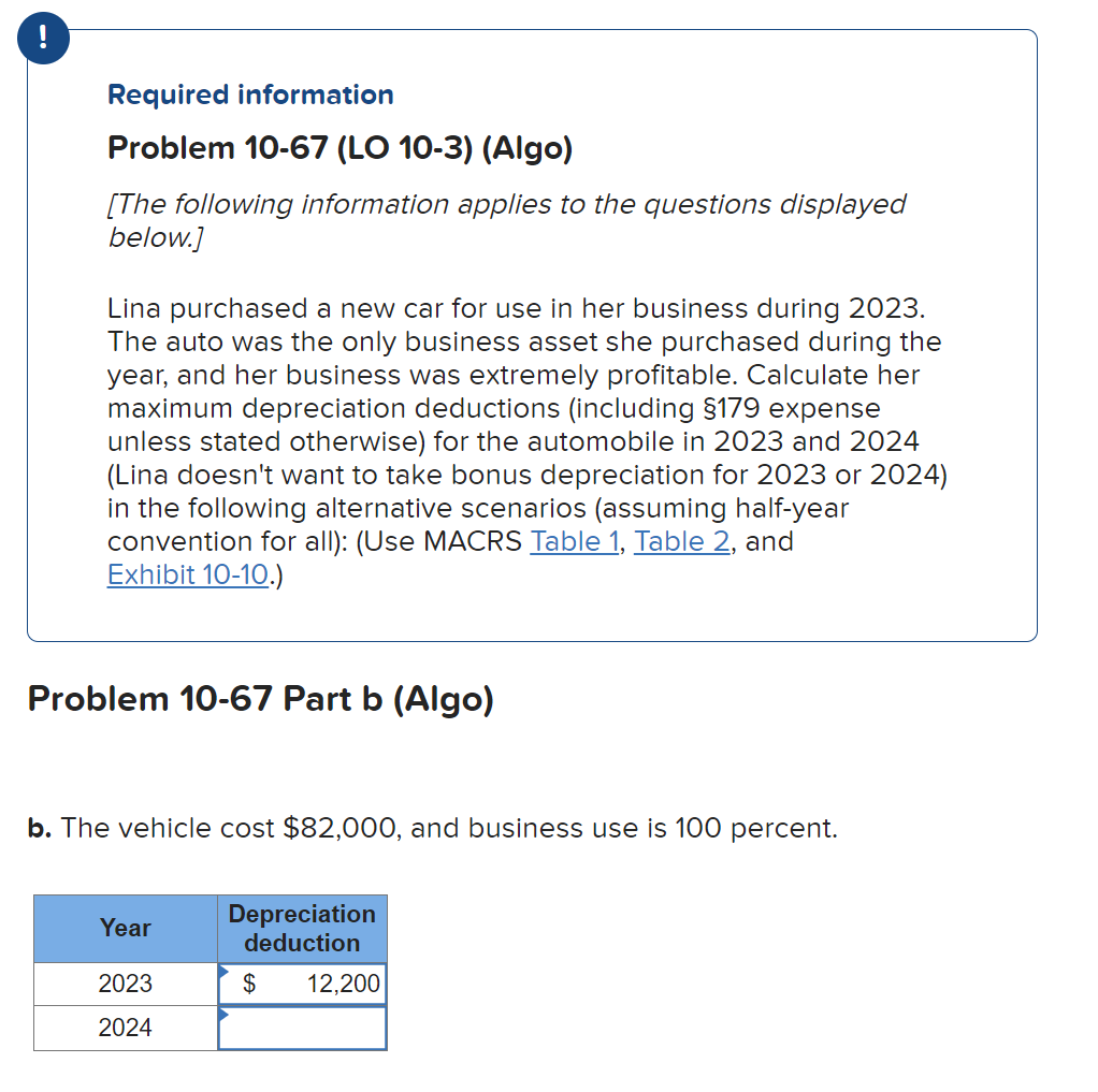 Solved Required information Problem 10-67 (LO 10-3) (Algo) | Chegg.com
