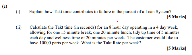 Solved (i) Explain how Takt time contributes to failure in | Chegg.com