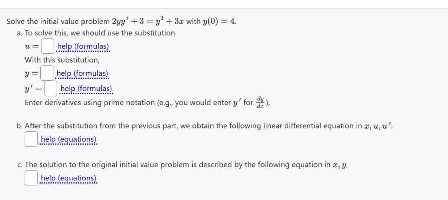 Solved Solve the initial value problem 2yy'+3=y2+3x ﻿with | Chegg.com