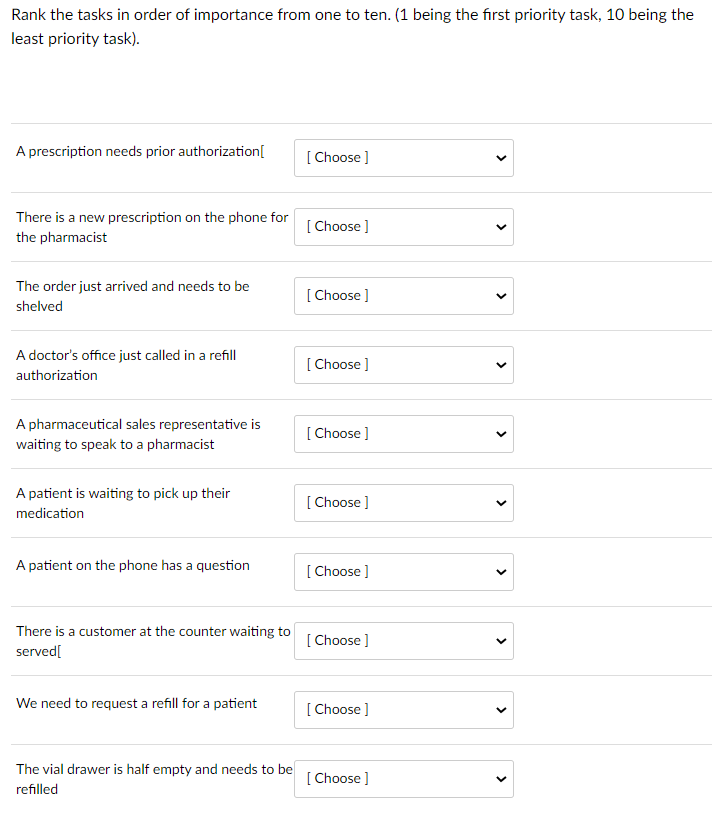 Solved Rank the tasks in order of importance from one to | Chegg.com