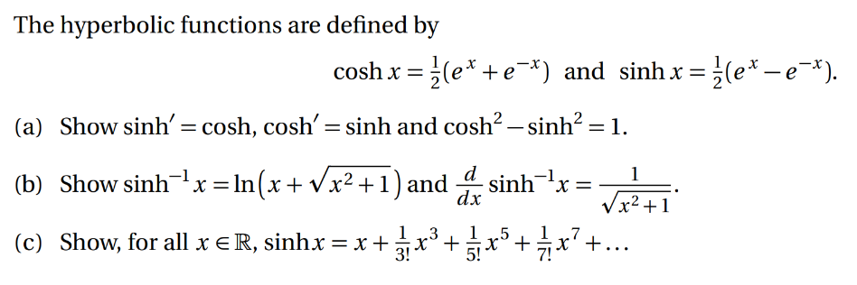 Solved The hyperbolic functions are defined | Chegg.com