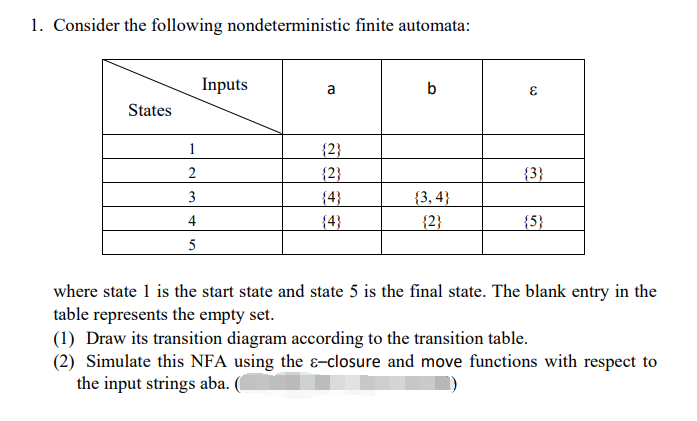 Solved 1. Consider the following nondeterministic finite | Chegg.com