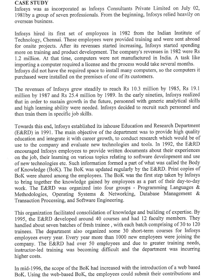 Solved CASE STUDY Infosys was as incorporated as Infosys | Chegg.com