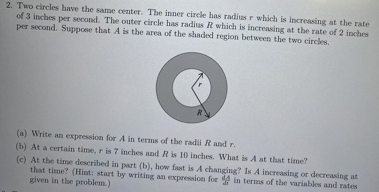 Solved 2. Two circles have the same center. The inner circle | Chegg.com