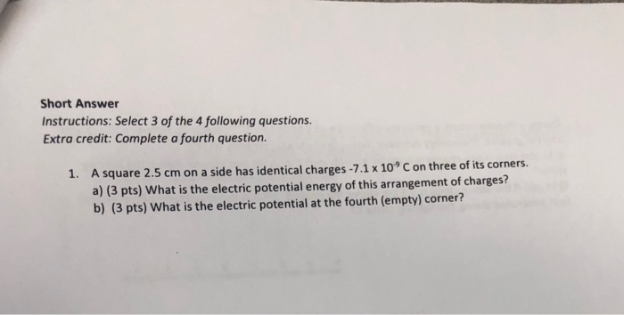 Solved Short Answer Instructions: Select 3 of the 4 | Chegg.com