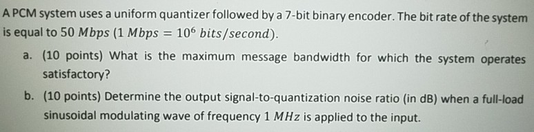 Solved A Pcm System Uses A Uniform Quantizer Followed By A