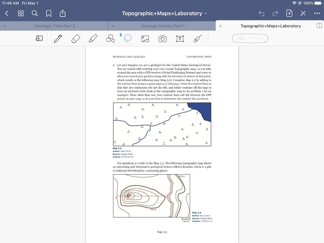 11:48 AM Fri May 1 @ 100% Topographic+Maps+Laboratory | Chegg.com