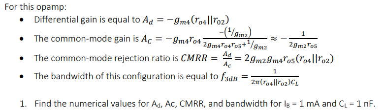 Solved Question: Find the numerical values for Ad, Ac, CMRR, | Chegg.com