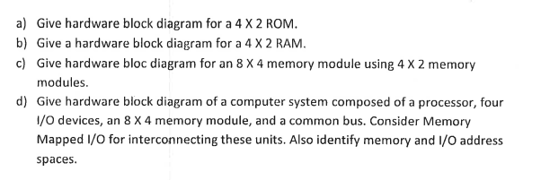 Solved a) Give hardware block diagram for a 4×2 ROM. b) Give | Chegg.com