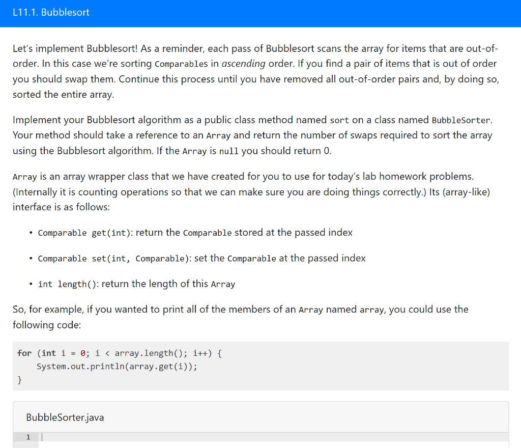 Solved L11.1. Bubblesort Let's implement Bubblesort! As a | Chegg.com