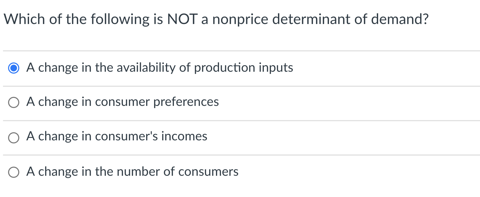 Solved Which of the following is NOT a nonprice determinant | Chegg.com