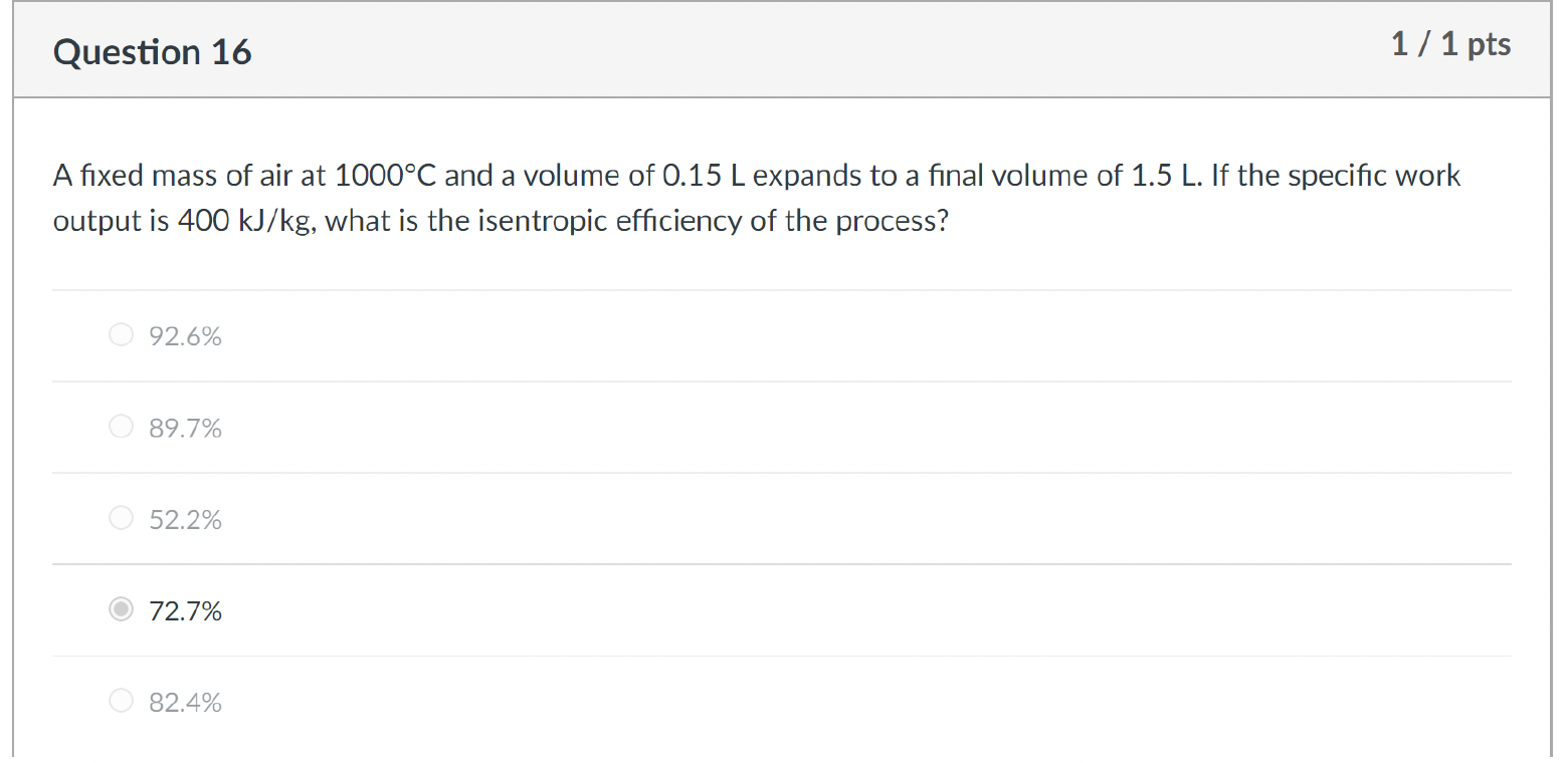 Solved Question 16 1//1pts A fixed mass of air at 1000^(@)C | Chegg.com