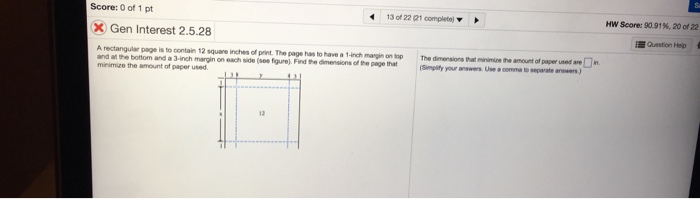 Solved The rectangular page is to contain 12 square inches | Chegg.com