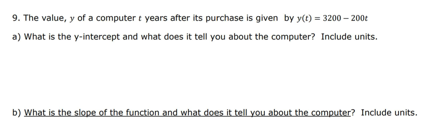 Solved 9. The value, y of a computer t years after its | Chegg.com