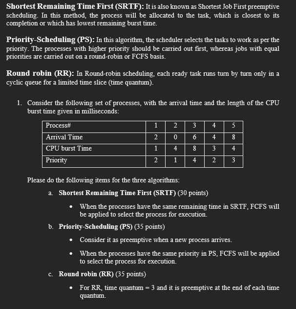 Solved Shortest Remaining Time First Srtf It Is Also