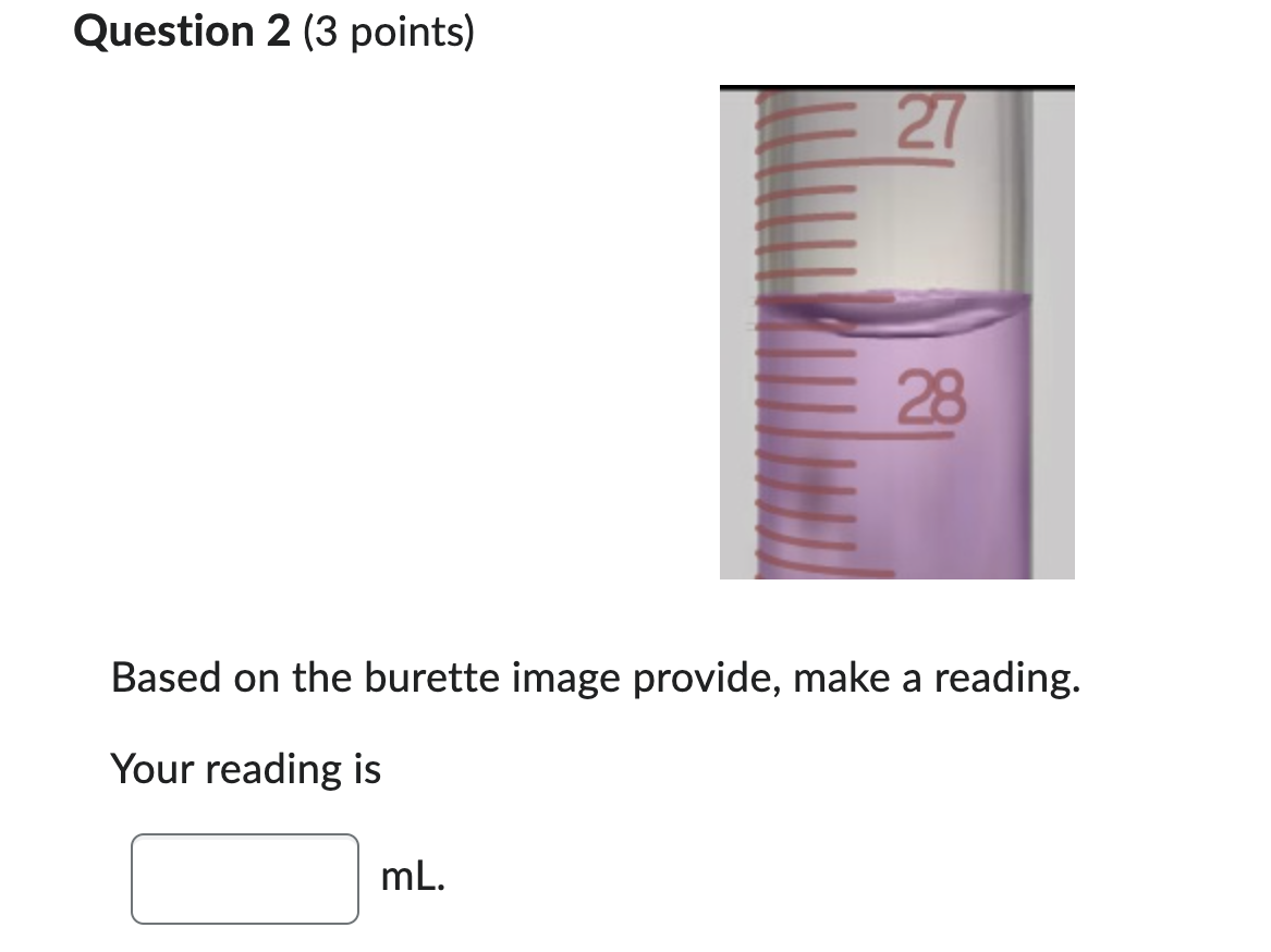 Solved Question 2 (3 ﻿points)Based on the burette image | Chegg.com
