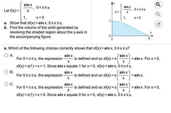 Solved sin x x=0 Show that xf(x) = sin x, 0 x π Find the | Chegg.com