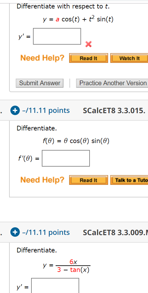 Solved Differentiate with respect to t. y = a cos(t) + t2 | Chegg.com