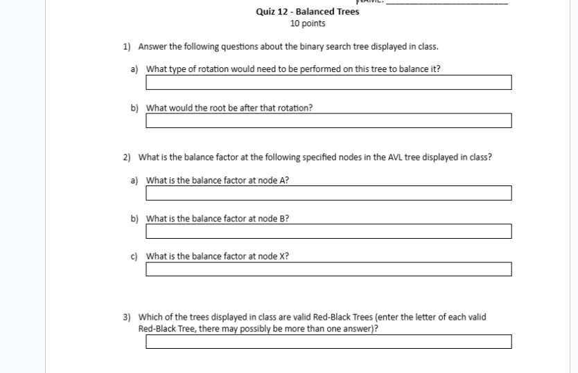 Solved Quiz 12 - Balanced Trees 10 points 1) Answer | Chegg.com