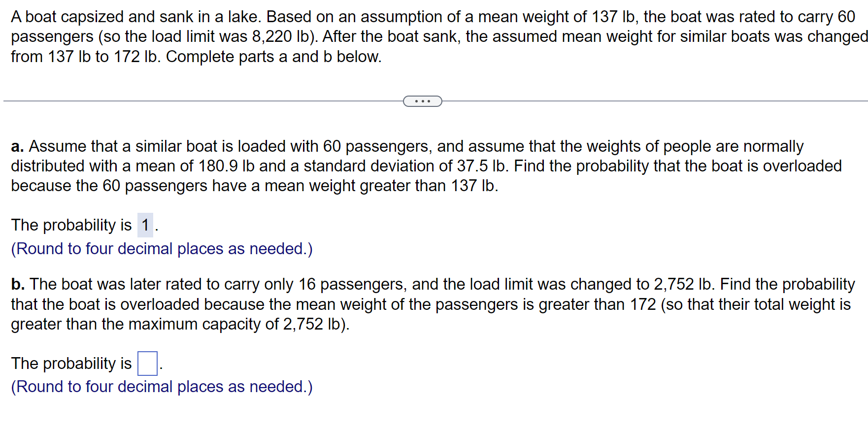 Solved A boat capsized and sank in a lake. Based on an | Chegg.com