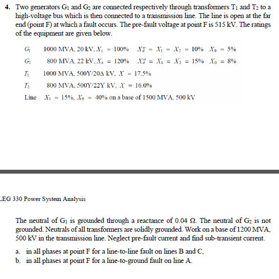 Solved 4. Two generators G1 and G2 are connected | Chegg.com