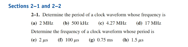 Solved 2-1. Determine the period of a clock waveform whose | Chegg.com