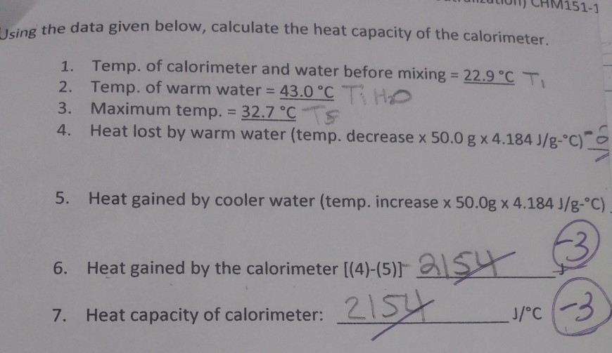 Solved 1151-1 Using the data given below, calculate the heat | Chegg.com