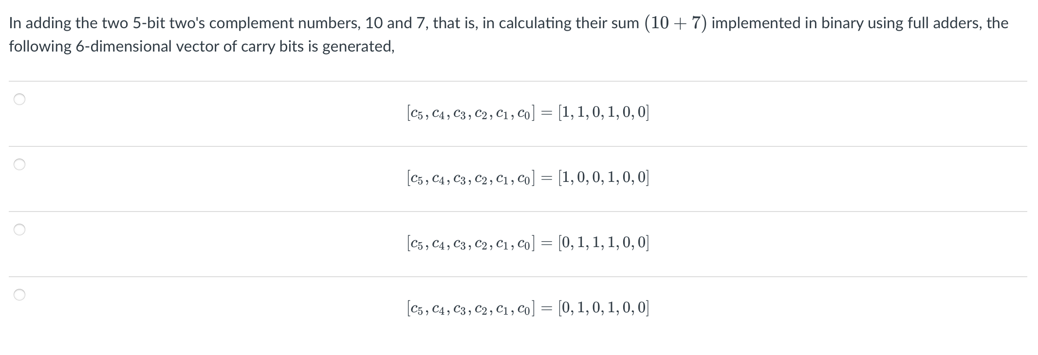 Solved In Adding The Two 5 Bit Twos Complement Numbers 10 1683