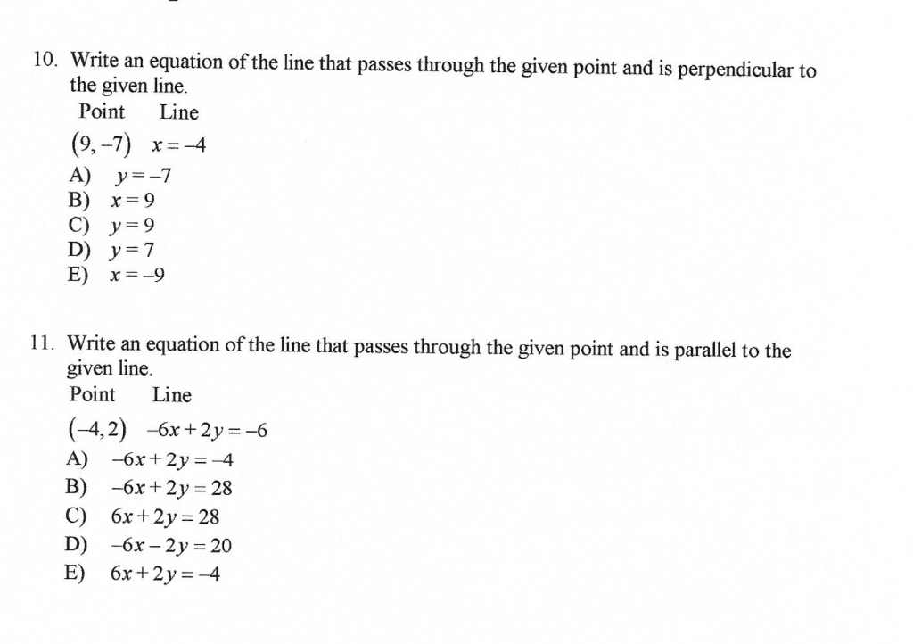 Solved 10 Write An Equation Of The Line That Passes Through