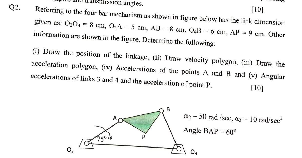 Solved Q2. mission angles. [10] Referring to the four bar | Chegg.com