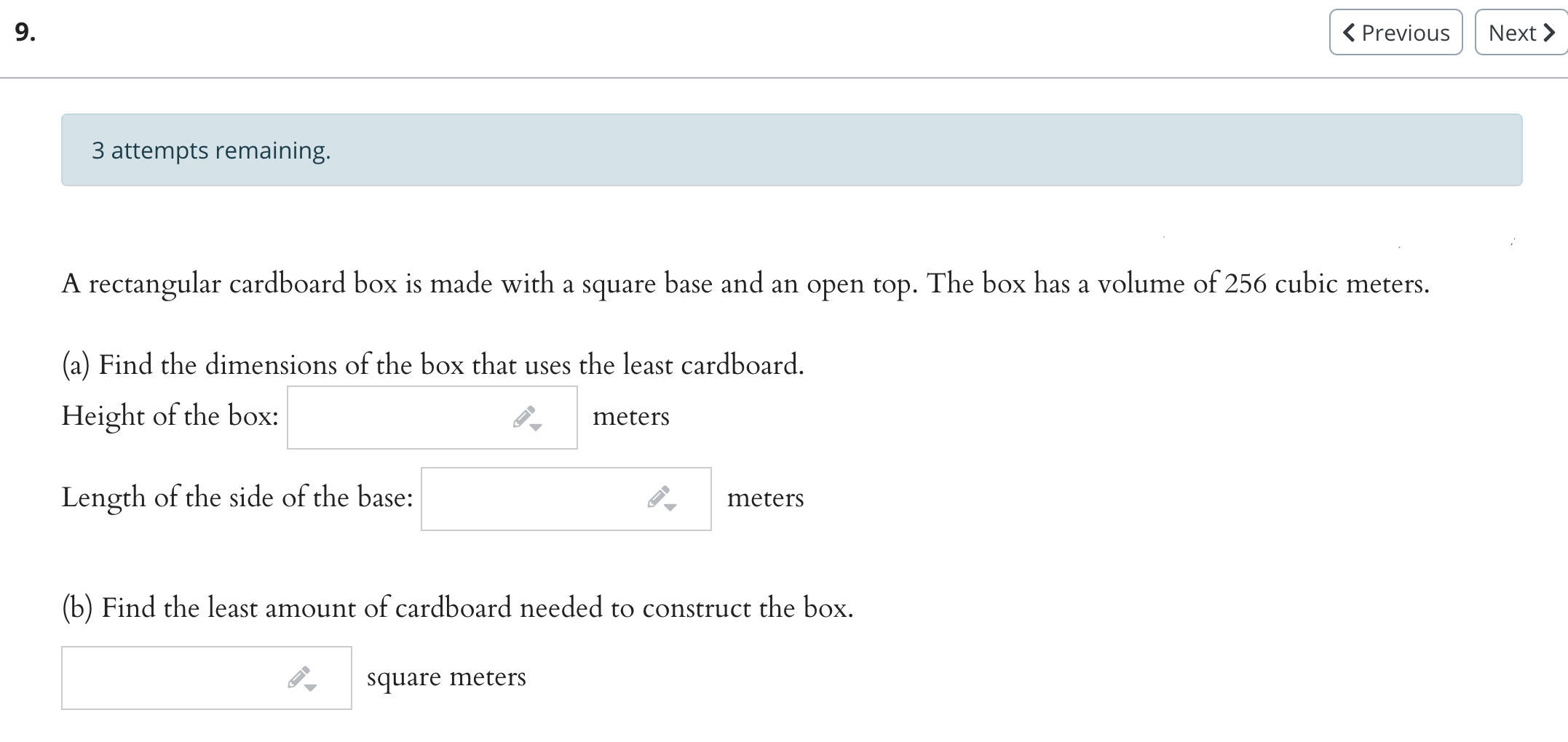 Solved 9. 3 attempts remaining. A | Chegg.com