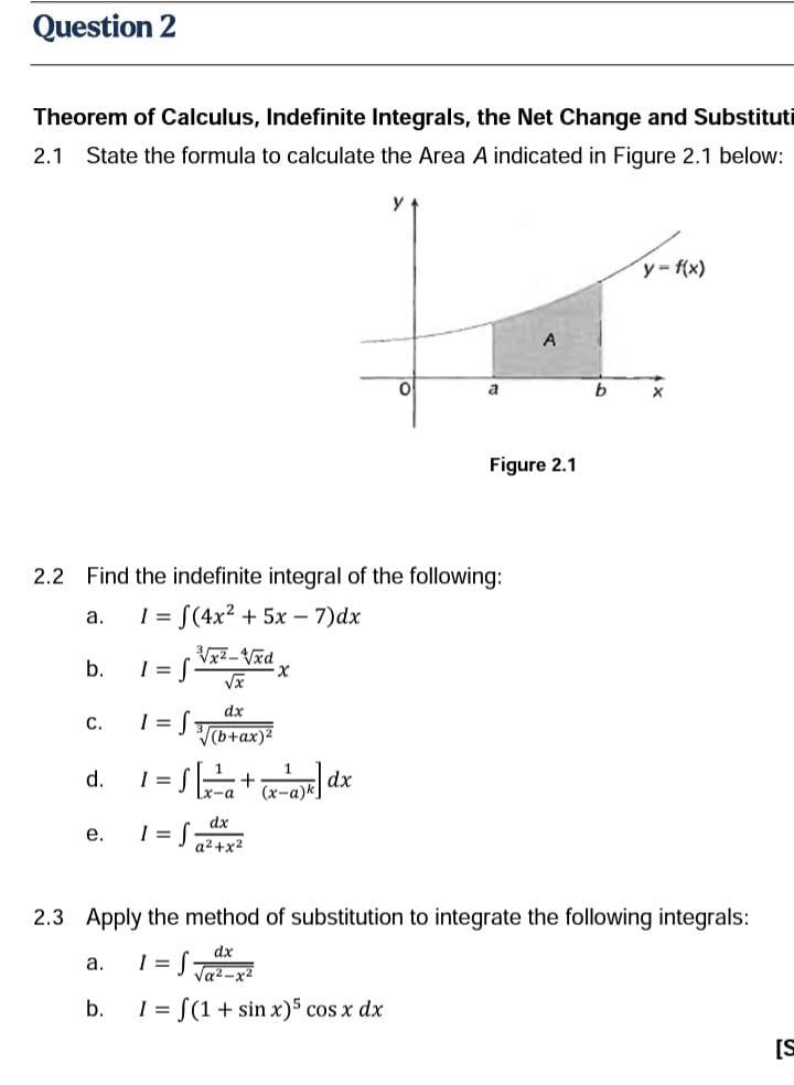 Solved Question 2 Theorem of Calculus, Indefinite Integrals, | Chegg.com