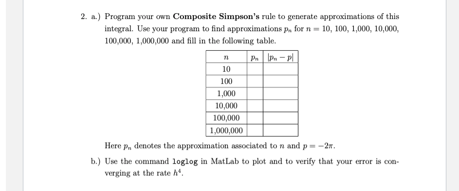 Solved 2. a.) Program your own Composite Simpson's rule to | Chegg.com