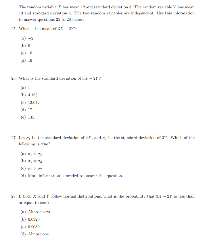 Solved The random variable X has mean 12 and standard | Chegg.com