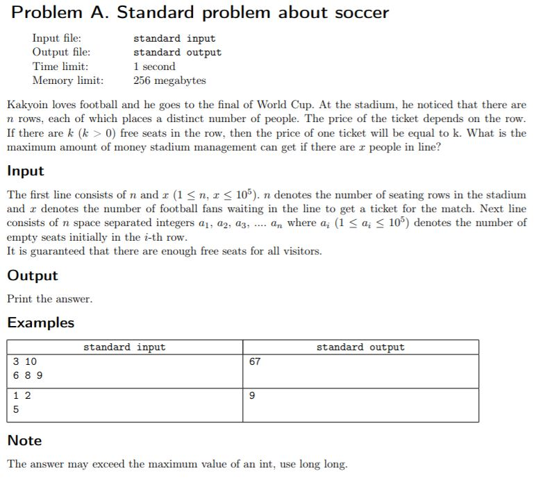 Solved Problem A Standard Problem About Soccer Input File 2430