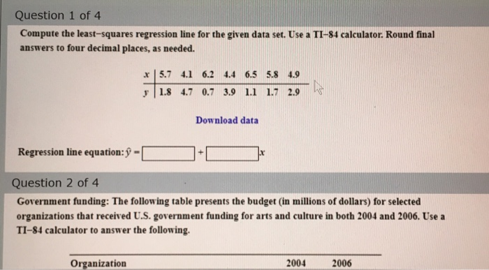 Solved Question 1 of 4 Compute the least-squares regression | Chegg.com