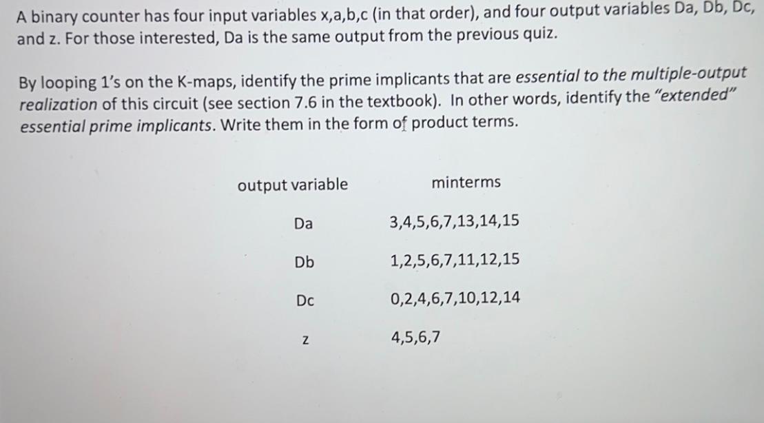 Solved A binary counter has four input variables x,a,b,c (in | Chegg.com