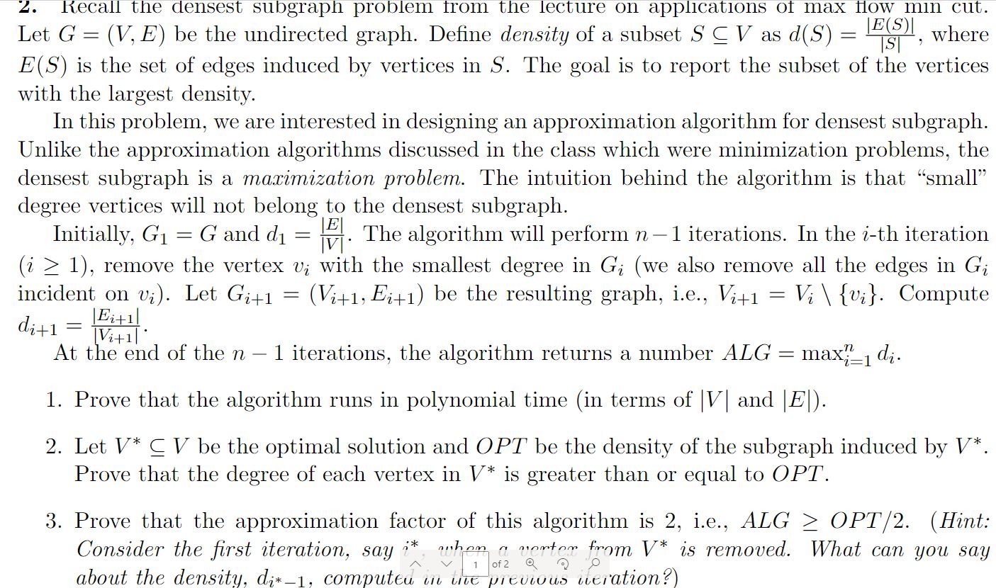 Solved Recall the densest subgraph problem from the lecture | Chegg.com