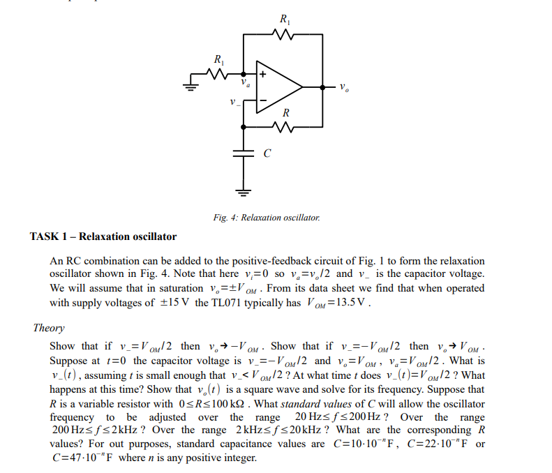 Solved Fig. 4: Relaxation oscillator TASK 1 - Relaxation | Chegg.com