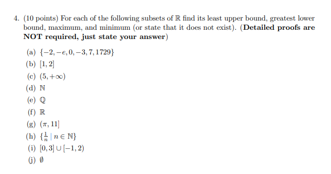 Solved 4. (10 points) For each of the following subsets of R | Chegg.com