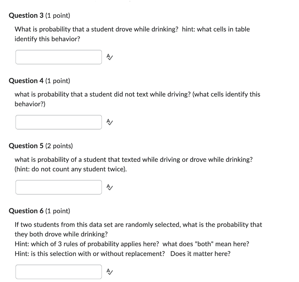 Solved drinking while driving, texting while driving In | Chegg.com