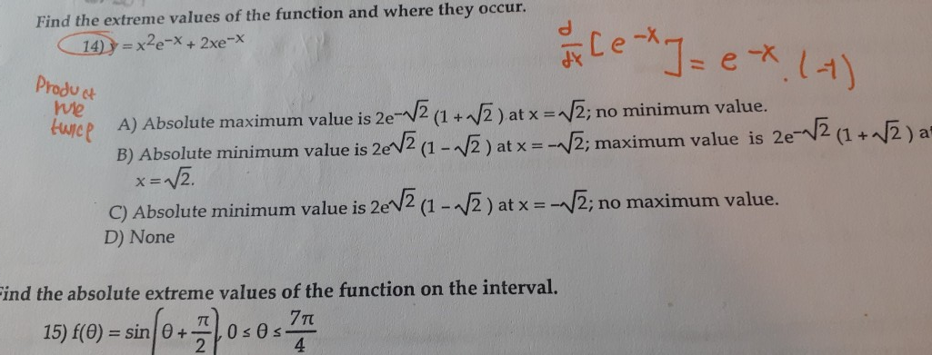 Solved Find the extreme values of the function and where | Chegg.com