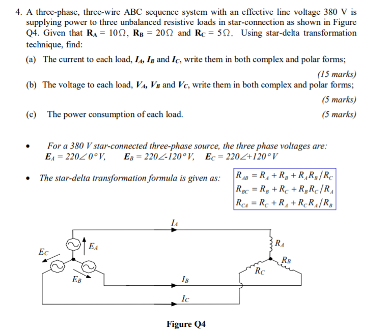 Solved 4. A three-phase, three-wire ABC sequence system with | Chegg.com