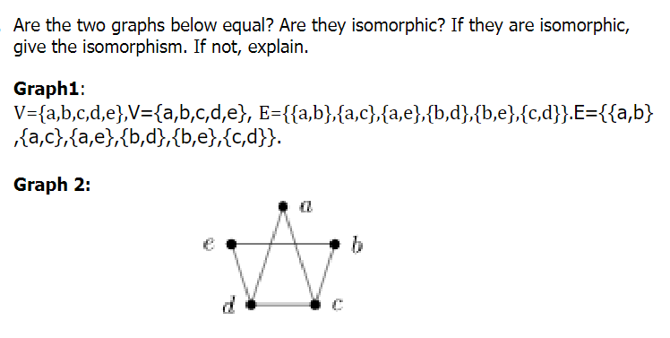 Solved Are the two graphs below equal? Are they isomorphic? | Chegg.com