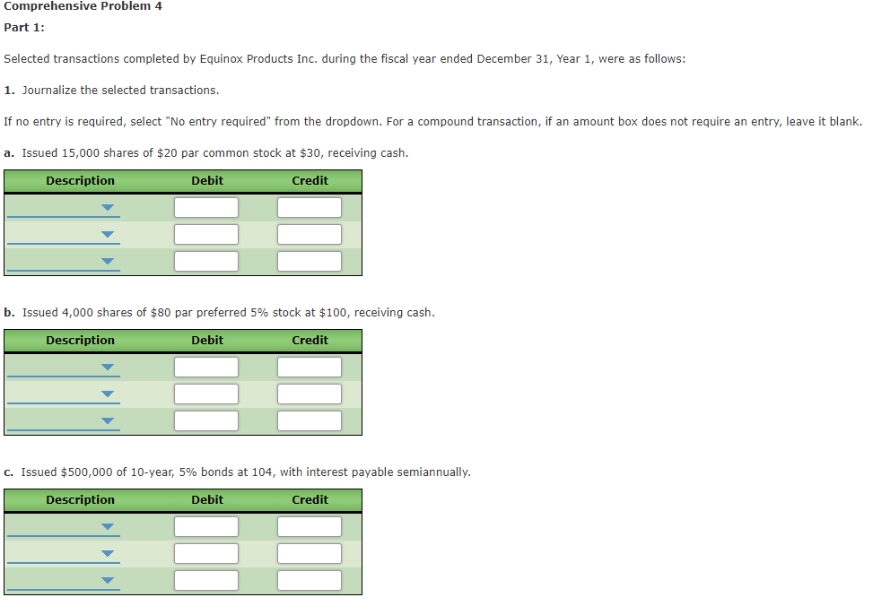 Solved Comprehensive Problem 4 Part 1: Selected transactions | Chegg.com