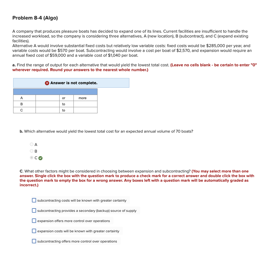 Solved Problem 8-4 (Algo) A company that produces pleasure | Chegg.com