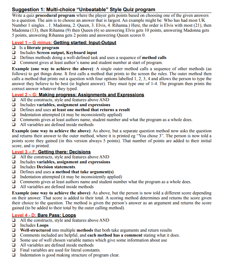 Solved Suggestion 1: Multi-choice "Unbeatable" Style Quiz | Chegg.com